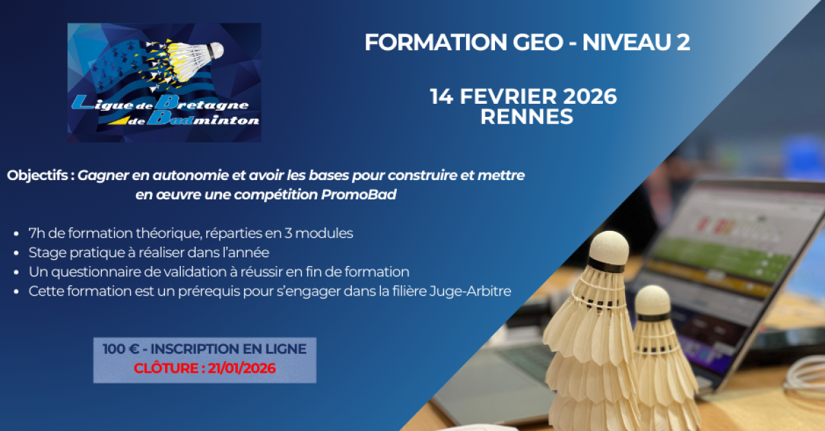 Formation GEO Niveau 2 | Ligue de Bretagne de Badminton